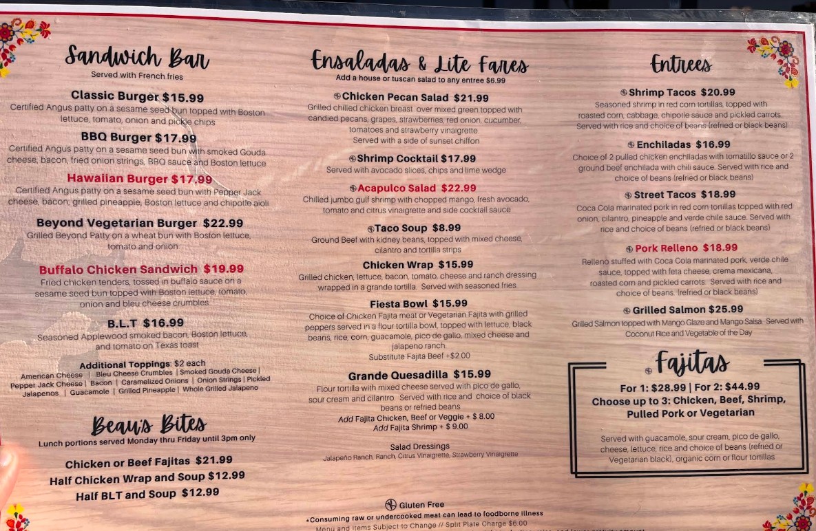 The Oasis On Lake Travis Restaurant Menu | Tex-Mex Dining with Scenic Views