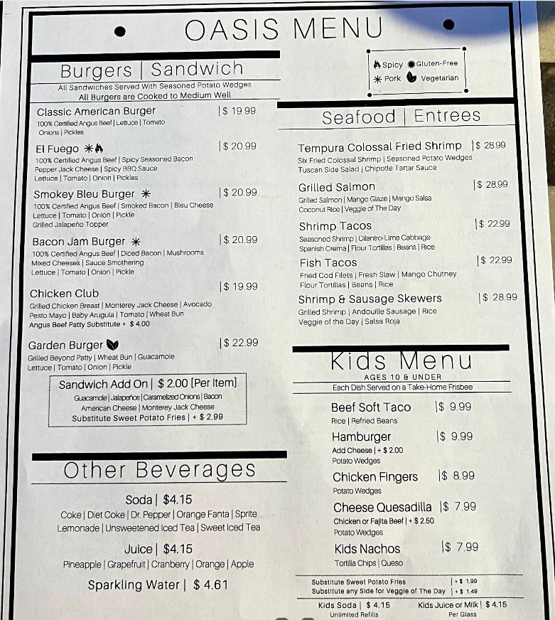 The Oasis On Lake Travis Restaurant Menu | Tex-Mex Dining with Scenic Views