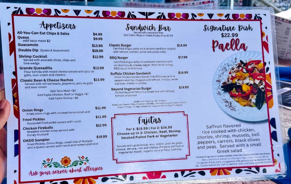 The Oasis On Lake Travis Restaurant Menu | Tex-Mex Dining with Scenic Views